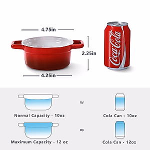 Lareina Mini Cocotte - 12oz Ceramic Casserole Dishes - Kitchen Casserole Sets With Handles And Lid - Small Baking Ramekins - Oven, Microwave & Dishwasher Safe - Set of 4 - Red