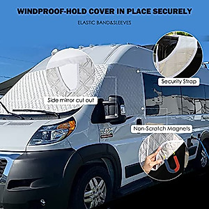 VANNCAMP RV Windshield Cover for Ram Promaster(2014-2023),White with Mirror Cutouts,UV Protection & Privacy Shield,Motorhome Exterior Windshield Cover,Essential RV Accessories