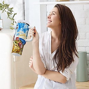 ODAWA Lighthouse Coffee Tumbler Reusable Insulated Water Bottle with Handle Travel Mug