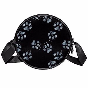 Dog Footprint Crossbody Bag for Women Teen Girls Round Canvas Shoulder Bag Purse Tote Handbag Bag