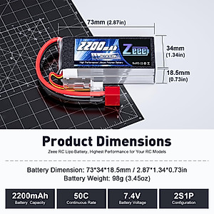 Zeee 2S 2200mAh Shorty Lipo Battery 7.4V 50C RC Battery with Deans Connector Soft Pack for 1/16 Slash RC Car RC Truck RC Helicopter Airplane Quadcopter Drone RC Boat Racing Models (2 Pack)
