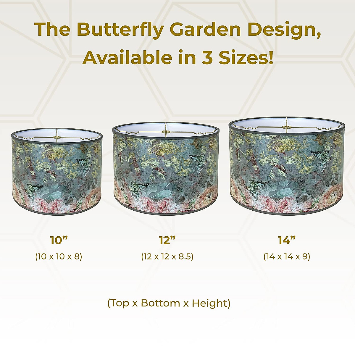 Royal Designs, Inc. Trendy Decorative Handmade Drum Shade, Made in USA, 14in, HBC-8073-14, Butterfly Garden