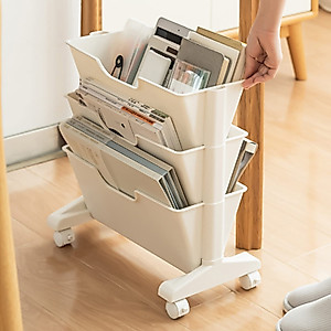 White 3-Tier Rolling File Cart, Utility Cart with Spinner Wheels Classroom Desk Side Bookshelf for Students, Teachers, File Organizer and Classroom, Library Storage Bookshelves