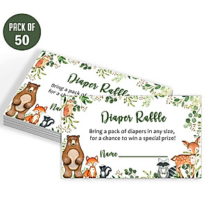 Yuzioey 50 Woodland Baby Shower Invitations, Forest Woodland Greenery Invitations Macthing Envelpoes, Diaper Raffle Tickets, Book Request Cards, Forest Creatures Invitations