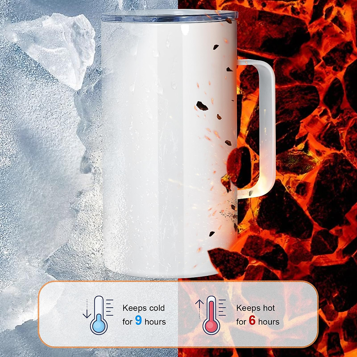 AGH 4 Pack 20 oz Sublimation Tumblers with Handle, Double Wall Stainless Steel Vacuum Insulation Cup with Metal Straw and Splash-Proof Sliding Lid, Travel Coffee Mugs for Hot & Cold Drinks