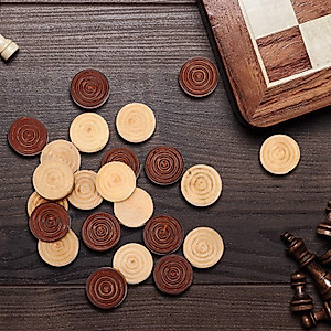 48 Pieces Wooden Checkers 1.06 Inch Wooden Checkers Pieces with Stackable Ridge in Drawstring Storage Pouch Red Black Dark Brown Wood Color (Dark Brown, Natural Color)