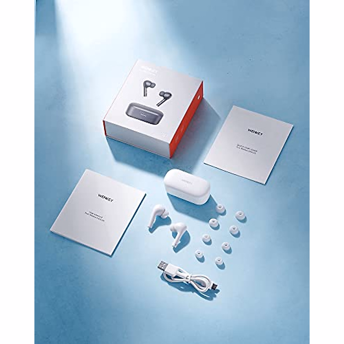 Wireless Earbuds, WENKEYTWS Bluetooth 5.1 Headphones with Wireless Charging Case, Noise Canceling Mics, 30H Playtime, IPX6 Water Resistance, Hi-Fi Stereo Earphones for iPhone and Android(White)