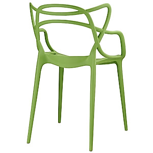 Modway Entangled Modern Molded Plastic Kitchen and Dining Room Arm Chair in Green - Fully Assembled