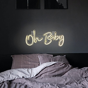 Lucunstar Neon Light Oh Baby Warm White Neon Sign for Wall Decor Neon Lights Sign Oh Baby Word LED Neon for Nursery Bedroom Game Room Club Bar Wedding Party,Room Decor(16.5"X6.9")