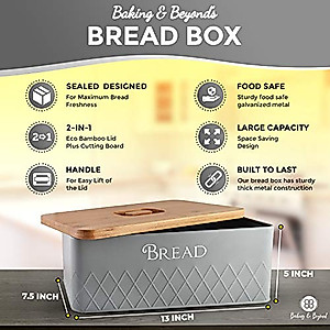 Baking & Beyond Bread Box with Bamboo Cutting Board Lid,13"x7.5"x5" Space-Saving Bread Box for Kitchen Countertop, Bread Storage Container Holder, Bread Keeper Bin - Fresh Loaves