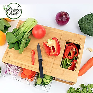 Bamboo Kraft Bamboo Cutting Board with Containers - Large Chopping Board for Easy Food Prep with Juice Grooves, Handles - Incl. 4 Graters & 4 Drawers