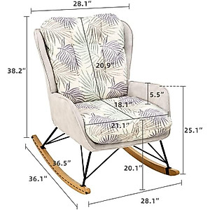 DWVO Modern Rocking Chair for Nursery, Thickened Removable Cushions Upholstered Glider Rocker Chair Armchair with Tall Back Comfy Side Chair Indoor for Living Room Bedroom, Beige
