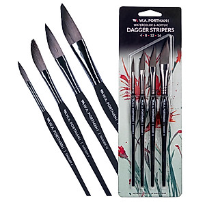 WA Portman Dagger Paint Brush Set of 4 - Dagger Brush for Watercolor & Acrylic - Professional Watercolor Brushes & Acrylic Pinstriping Brush Set - Acrylic & Watercolor Paint Brushes with Comfort Grip
