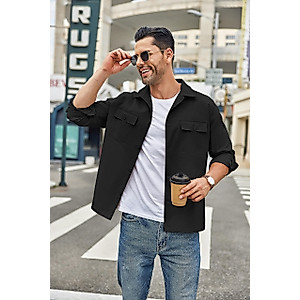 COOFANDY Long Sleeve Shirt Jackets for Men Cotton Linen Casual Shacket Work Button Down Overshirt