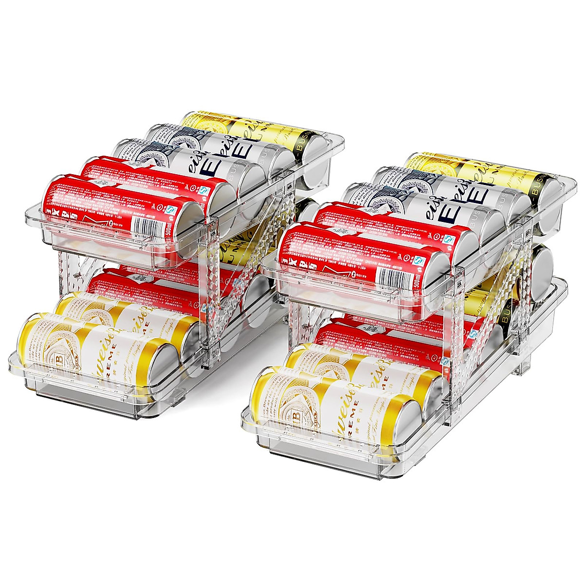 Jsyrjing Drink Organizer for Fridge Soda Holder for Refrigerator Can Dispenser,Adjustable Width Can Holders for Fridge Suitable for Storage Cabinet and Pantry Clear (2 Pack)