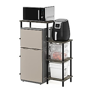 Furinno Turn-N-Tube Toolless Kitchen Storage Shelf Tall, French Oak Grey/Black, Fridge Space