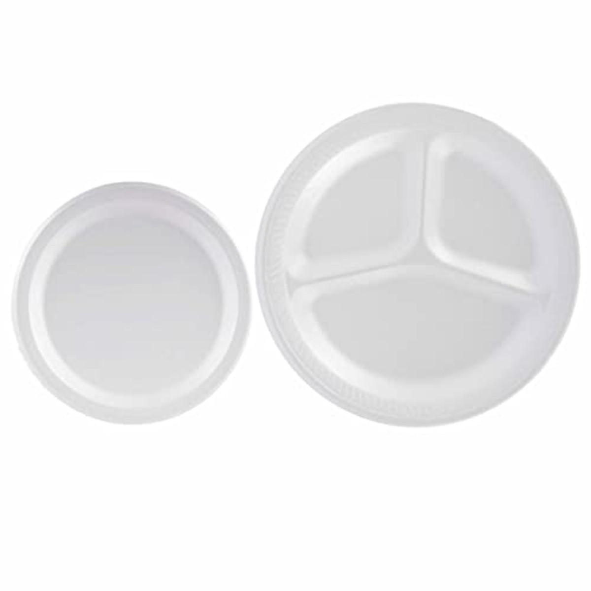 22 White Foam 3 Compartment Plate 8 7/8" & 25pc Round Foam Plate 6" Party Picnic Dessert Everyday Foam Plates School Tray Lunch Tray Dinnerware Strong Extra Thick Round Foam Plates 2 Sizes 6 Inch and