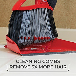 O-Cedar Pet Pro Broom & Step-On Dustpan PowerCorner, Red