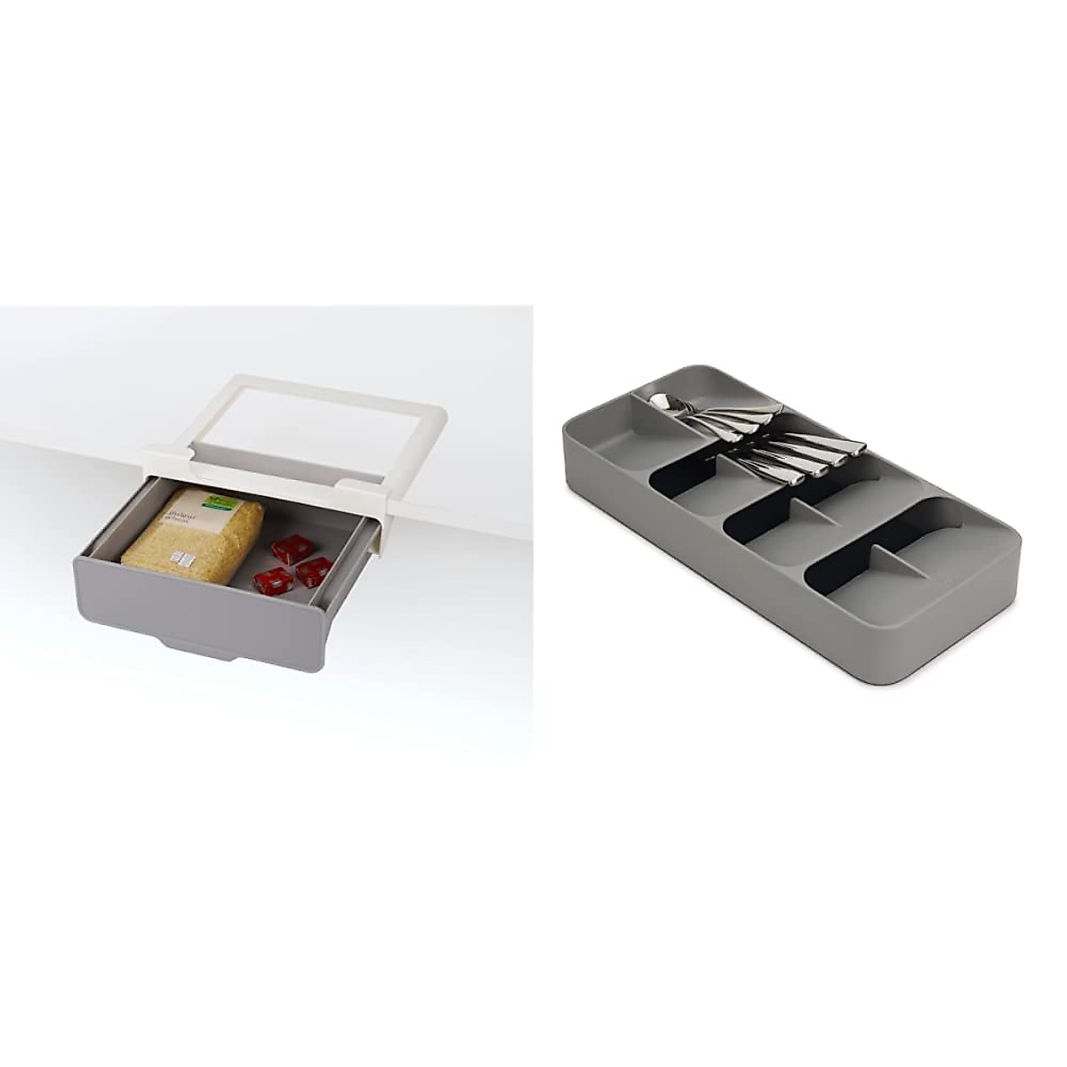 Joseph Joseph, Drawer Under Shelf Cupboard Store & DrawerStore Compact Cutlery Organizer Kitchen Drawer Tray, Large, Gray