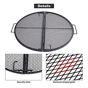 Lineslife X-Marks Fire Pit Cooking Grill Grates Portable, Heavy Duty Folding Round Campfire Grill Grate, Firepit Grill Grate with Handles for Outdoor BBQ Picnic, Black 36 Inch