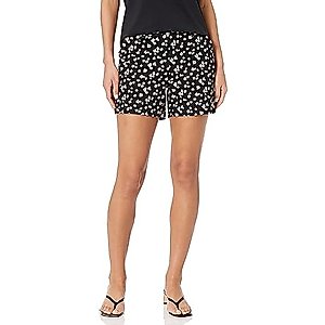 Amazon Essentials Women's Mid-Rise Slim-Fit 5 Inch Inseam Khaki Short (Available in Straight and Curvy Fits), Black White Floral, 16