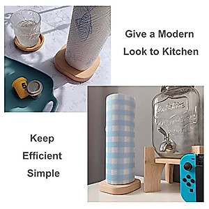 HUAJIE BienStylife Paper Towel Holder, Wooden Base Kitchen Paper Hanger Rack Bathroom Towel Roll Stand Organizer Countertop Wooden Paper Towel Holder (Natural Wood), WDH-001