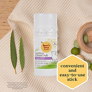 Burt's Bees Baby Chest Rub Stick, Coconut Oil, Shea Butter and Manuka Honey Lavender & Eucalyptus, White, 1 Ounce
