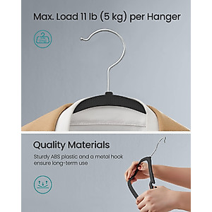 SONGMICS Clothes Hangers 50 Pack, Heavy-Duty Plastic Hangers, Coat Hangers with Wide Shoulder Notches, Pant Bar, 360° Swivel Hook, Space-Saving, 16.4 Inches, for Closet, Ink Black UCRP060B01