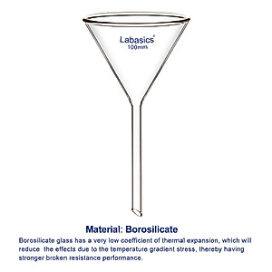 Labasics 2-Pack Glass Heavy Wall Funnel Borosilicate Glass Funnel, Short Stem 100 mm Diameter, 100 mm Stem Length