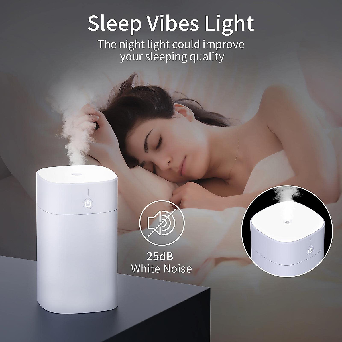 mini humidifier for bedroom Colorful Cool Mist Humidifier 350ML Personal Desktop Humidifiers with Night Light Jelison Auto Shut-Off, 2 Mist Modes,Super Quiet, for Home,Office, Yoga,White
