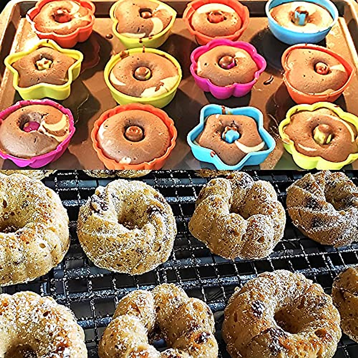 To encounter 24Pack Silicone Molds, Nonstick 2 3/4 inches Donut Mold, Baking Cups, Donut/ Bagel Pan, Muffin, Jello, Oven- Microwave- Dishwasher Safe