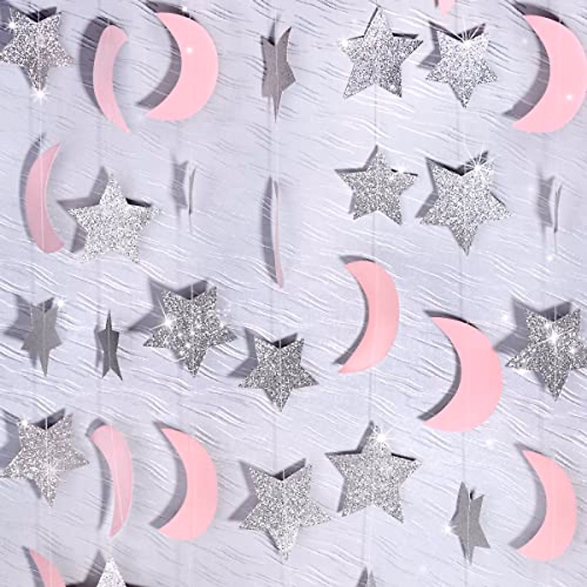 Moon and Star Garland Twinkle Twinkle Little Star of 2pcs Pink Silver Princess Birthday Party Decorations Pink Silver Moon Star Baby Shower Decorations 1st Birthday Garland Love You to the Moon