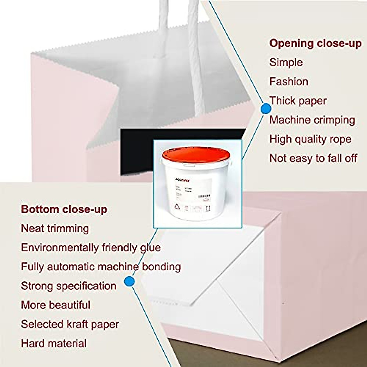 AZOWA Gift Bags Small Kraft Paper Bags with Handles (6.3 x 3.1 x 8.6 in, Pastel Pink, 12 CT)