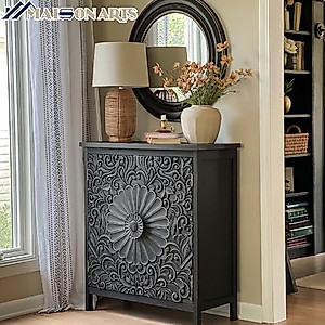 MAISON ARTS Black Accent Cabinet with Doors Distressed Storage Cabinet Farmhouse Cabinet Kitchen Bar Wine Cabinet Solid Wood Frame for Entryway Living Room Bedroom