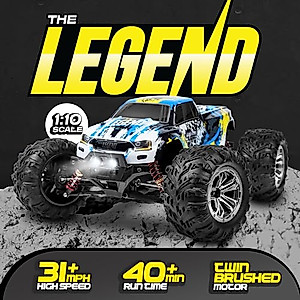 LAEGENDARY 1:10 Scale 4x4 Off-Road RC Truck - Hobby Grade Brushed Motor RC Car with 2 Batteries, Waterproof Fast Remote Control Car for Adults