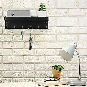 MyGift Black Metal Key Rack for Wall Entryway with Mail Holder and Catchall Accessories Shelf