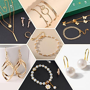 Jewelry Advent Calendar 2023 for Adult Women Teen Girls, 24 Day Christmas Countdown Calendar with Gold Earrings, Necklaces, Bracelets, and Rings, Xmas Surprise Gift for Wife Daughter Girlfriend