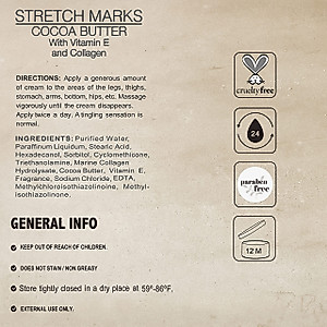 Lawrens Strech Marks Cocoa Butter with Vitamin E and Collagen - Minimizes Apperence of Stretch Marks - Moisturizes skin - 16 oz