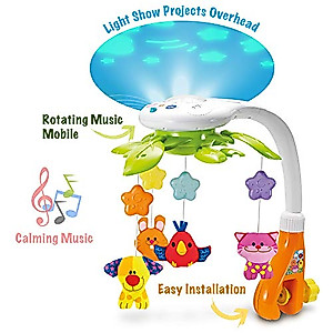 KiddoLab Baby Crib Mobile with Relaxing Music. Includes Ceiling Light Projector with Stars, Animals. Musical Crib Mobile with Timer. Nursery Toys for Babies Ages 0 and Older