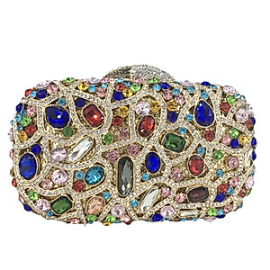 Boutique De FGG Colorful Crystal Clutch Evening Handbags Party Gala Dinner Wedding Minaudiere Bag (Mini Size,Colorful#9)