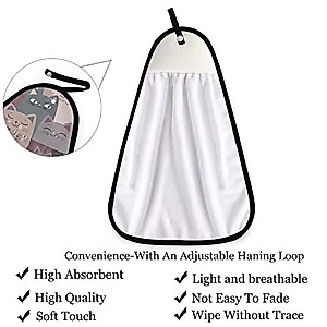 visesunny Funny Grey Cat Hand Towel for Kitchen Bathroom Decor Soft Absorbent Cotton Dish Towel with Hanging Loop Botton Cleaning and Drying Washcloth