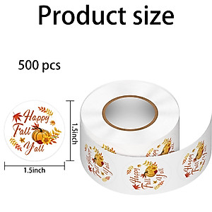 Heyfibro 500 PCS Happy Fall Y'all Stickers, 1.5 Inch Thanksgiving Stickers Label for Packing, Party, Bags, Boxes（Pumpkin）