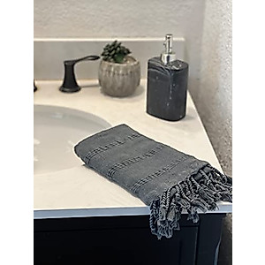 Luxury Cotton Turkish Hand Towel, Decorative Kitchen Towels Farmhouse, Black Hand Towels for Bathroom, Soft&Absorbent Hand Towels for Head Face Guest Tea Dishcloth Gym Spa - Charcoal Gray/Black