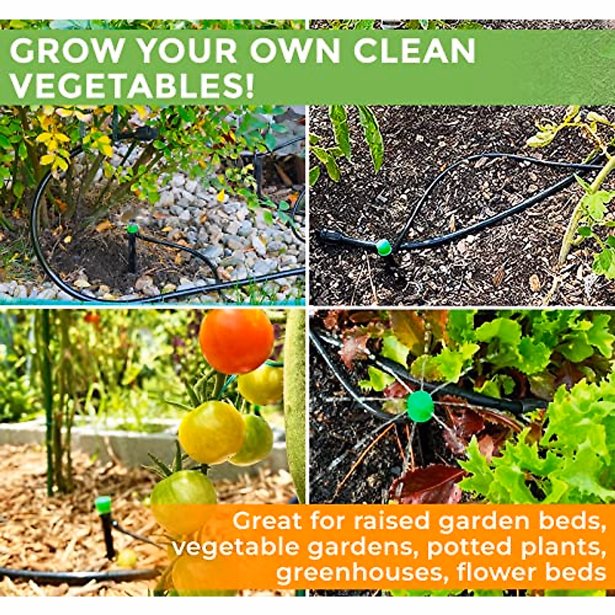 Carpathen Drip Irrigation Parts 5/16-6 Pack: 3 x PVC Female Hose Thread Non-Swivel Adapter to 5/16" tubing and 3 x Barbed Threaded End Plugs - Drip Irrigation Fittings