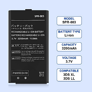 SPR-003 Battery,3200mAh [Upgraded] High Capacity Li-ion 0 Cycle Replacement Battery for Nintendo Switch 3DS XL New 3DS XL 3DS LL SPR-003 Game Console with Repair Tool Kit