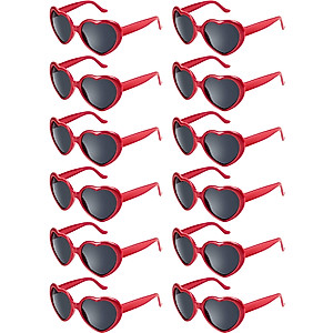 Blulu 12 Pieces Neon Colors Heart Shape Sunglasses for Women Party Favors and Festival (Red)