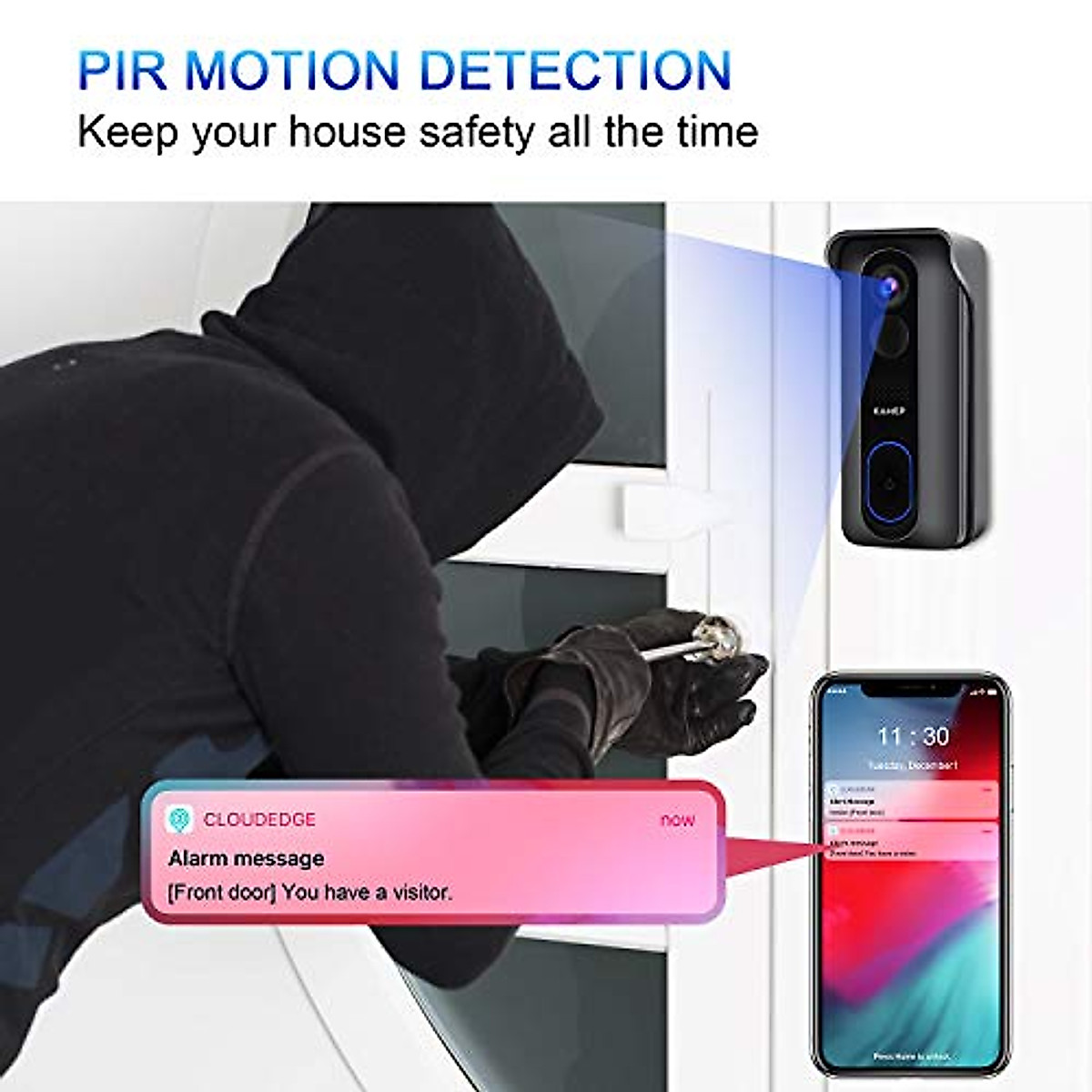 [Upgraded] Wireless WiFi Video Doorbell Camera with Chime HD 1080P Waterproof Home Security Doorbell Camera Battery Powered with 2-Way Audio, Motion Detection,IR,Wide Angle,Cloud Storage, KAMEP
