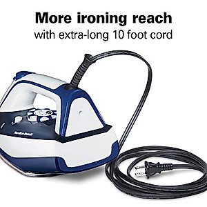 Hamilton Beach Iron & Steamer for Clothes with Smooth Press Stainless Steel Soleplate, 3-Way Auto Shutoff, 1500 Watts for High-Velocity Steam, 10’ Cord, Leak-Proof Anti-Drip, White (14650)