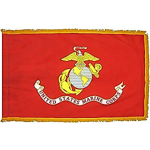 3x5 FT Indoor United States Marine Corps USMC Flag Gold Fringe Pole Hem Nylon