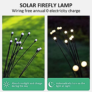 Solar Powered Firefly Lights Outdoor Waterproof Solar Garden Lights, 2Pack Starburst Swaying Lights - Swaying When Wind Blows, Solar Lights for Yard Patio Pathway Decoration (6 LED Light Bulbs-Warm)